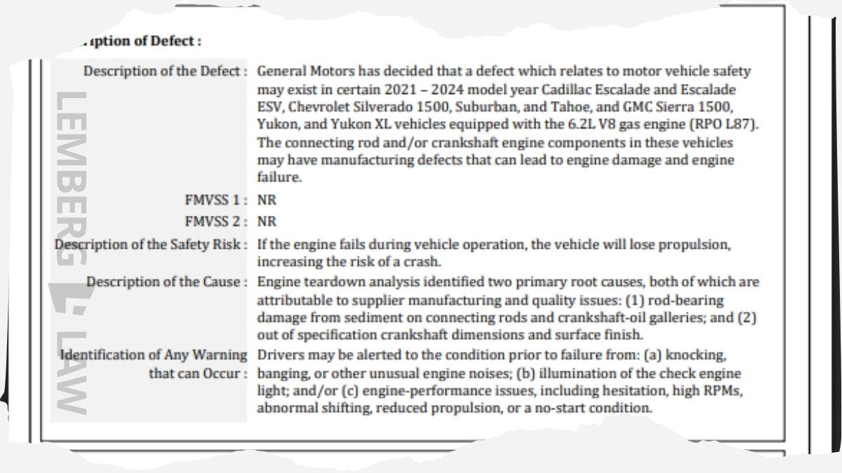 GM Engine Recall: N252494000 | GM & Chevy V8 6.2L L87
